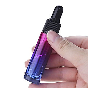 mollensiuer 8Pcs 10ml Rainbow Gradient Color Glass Dropper Bottle Vial Thick Empty Cosmetic Essential Oil Bottle Tube Sample Sub-bottles Containers with Eye Dropper, 1 Funnel+1 3ml Transfer Dropper
