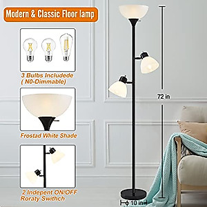 Luvkczc Torchiere Floor Lamps for Living Room with 3 Lamps, Tall Modern Standing Lamps, Industrial Bright Floor Lamp for Bedroom, Office, Dresser, 3 LED Bulbs Included