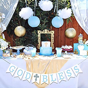 God Bless Banner - God Bless Banner Baptism，baby Shower Banner for Girl/boy，baptism Banner，first Communion Banner，banner for Baby Shower Photo Prop Party Decorations