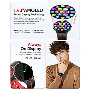 HYSTORM Health Smart Watch (HRV,BG) 1.43" AMOLED Always-on Display Fitness Tracker Watch with Bluetooth Call, 8 Health Apps Blood Glucose Heart Monitor Android iOS Waterproof Smartwatch for Men