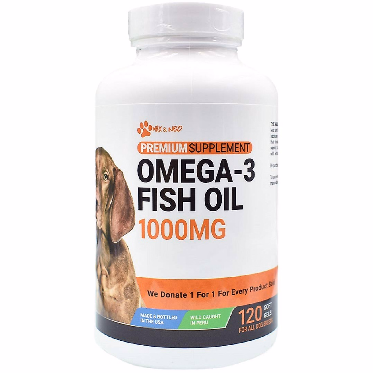 Max and Neo Omega 3 Fish Oil for Dogs 1000mg - We Donate One for One to Dog Rescues for Every Product Sold