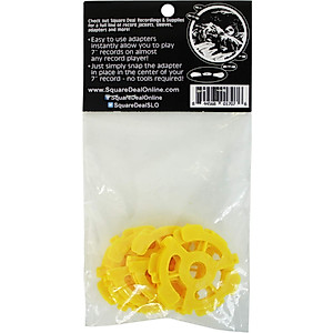 (10) Flat Yellow Plastic Record Adapters - Snap in Inserts to Make 7" 45rpm Records Fit on Standard Vinyl Record Turntables #07MR10YE