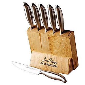 Stainless Steel Steak Knife Set of 6 With Block Dishwasher Safe, Serrated Steak Knives - by Jean Patrique