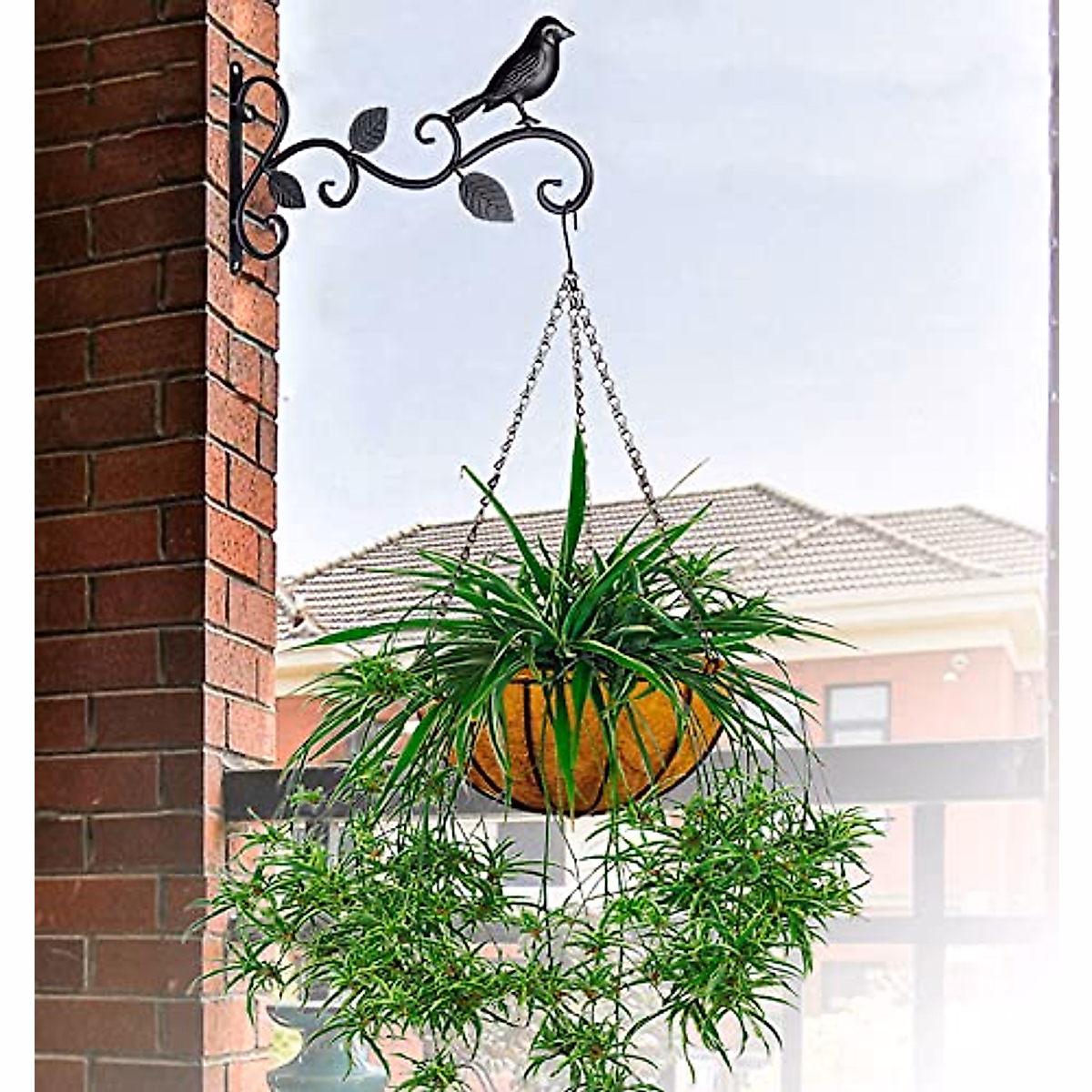 2 Packs 12.2’’ Black Hanging Plants Bracket Wall Mounted Hangers, Heavy Duty Wrought Iron Rustic Hook for Hanging Flower Pots Baskets Bird Feeder Wind Chime Fence Lanterns Outdoor Indoor Lawn Garden