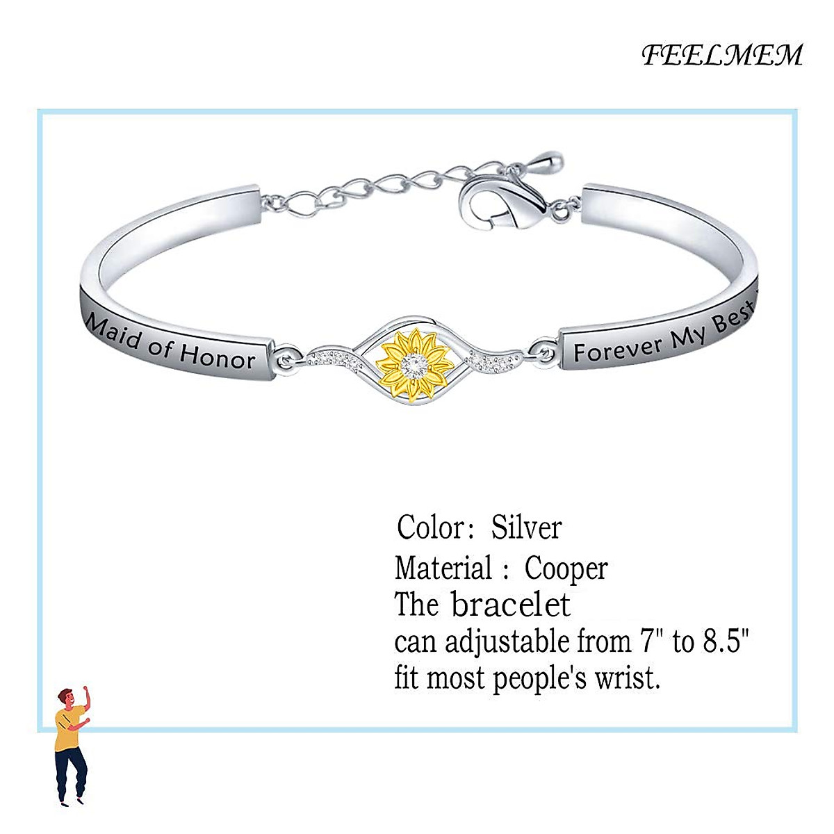 FEELMEM Bridesmaid Jewelry Today My Maid of Honor Forever My Best Friend Sunflower Bracelet Bridesmaid Proposal Gift