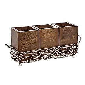 Wood Three Section Cutlery Caddy Organizer Nest by Godinger - Silver