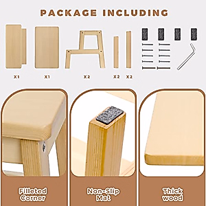 HOUCHICS Wooden Step Stool for Adults Kids, Solid Wood Bed Step Stool, Multi-Purpose 2-Step Stool for Kitchen, Bed, Bathroom（Natural）