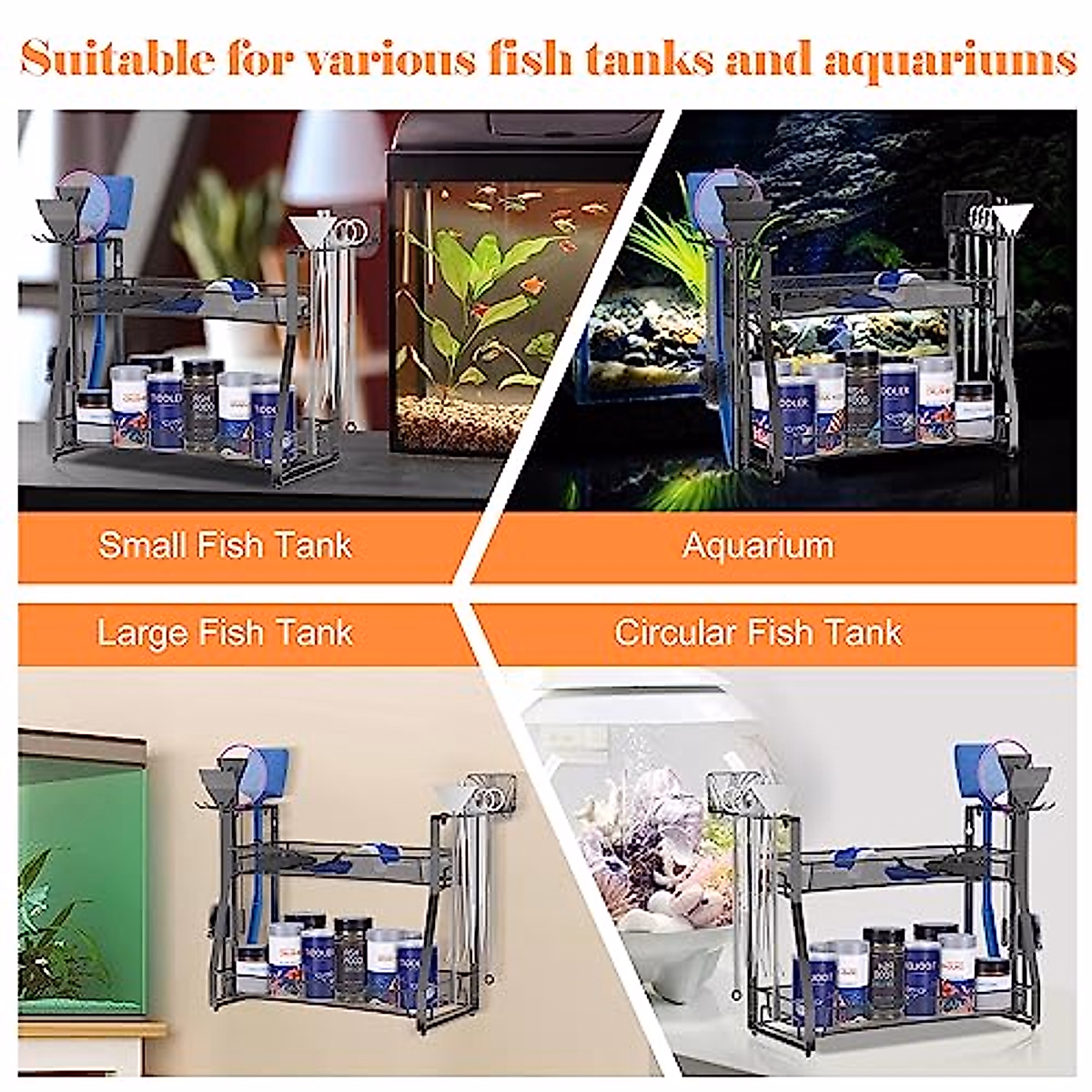 Amawarm Fish Tank Accessories Organizer, Fish Tank Cleaning Tools Organizer Rack, Aquarium Aquascape Tools Organizer, Aquarium Fish Nets Organizer, Organizer Rack for Aquarium and Fish Tank (Black)