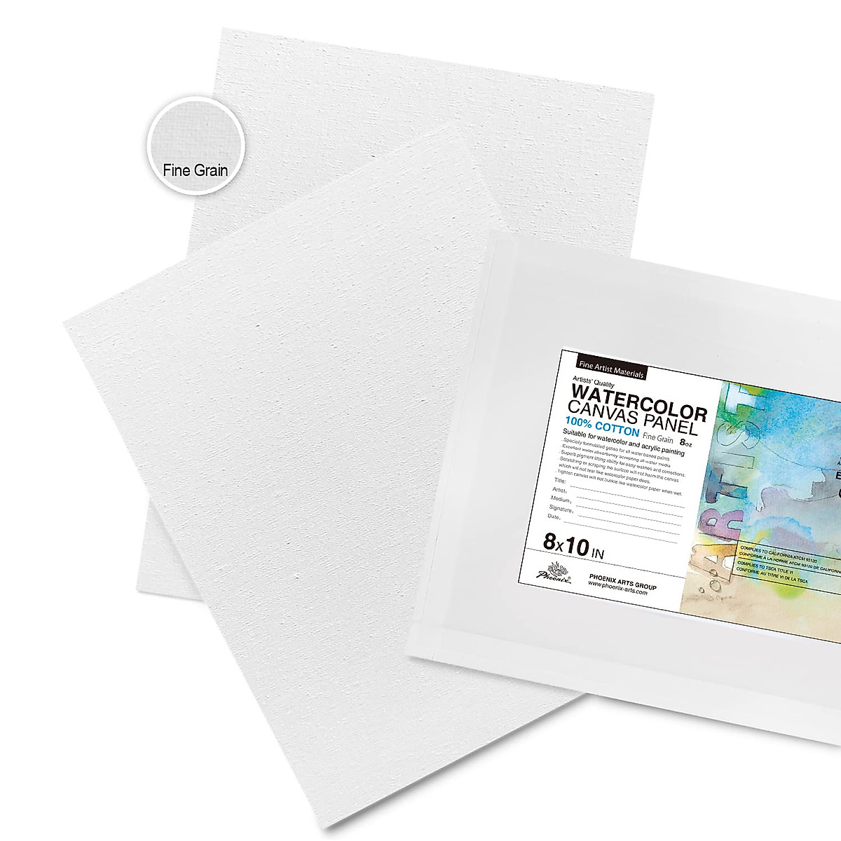 PHOENIX Watercolor Canvas Panels 8x10 Inch, 12 Pack - 8 Oz Triple Primed 100% Cotton Acid Free Canvases for Painting, Blank Flat Canvas Boards for Watercolor, Acrylic, Gouache & Tempera Painting