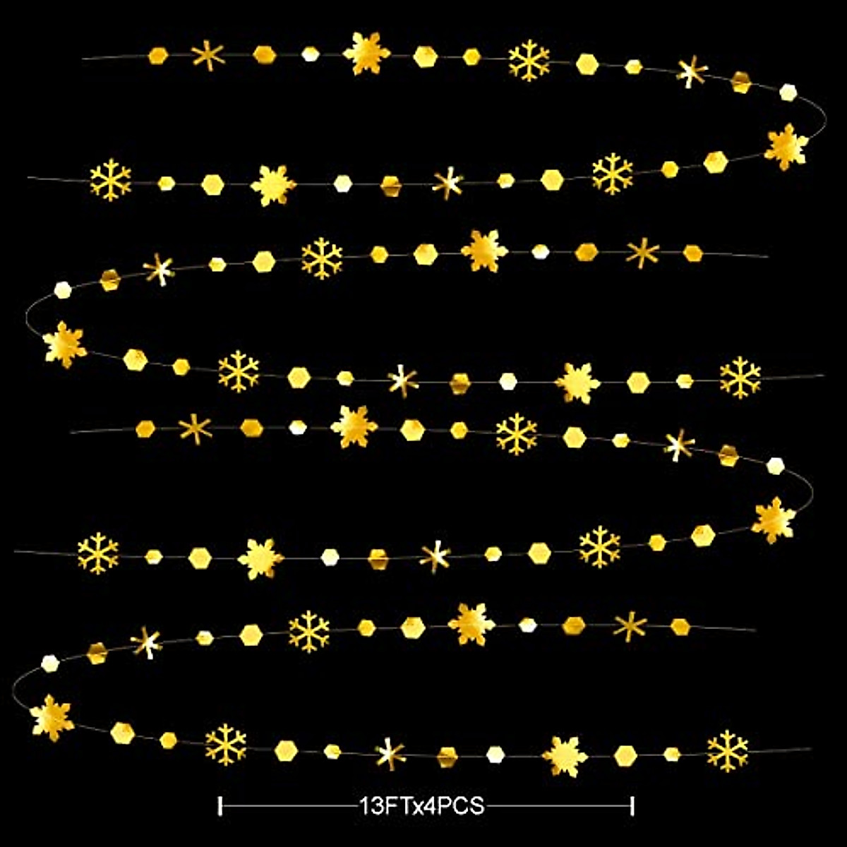 52 Ft Gold Snowflakes Garland Paper Streamer Banner Backdrop for Winter Christmas Frozen Birthday Wedding Bridal Shower Baby Shower Xmas New Year Winter Wonderland Party Decorations Supplies