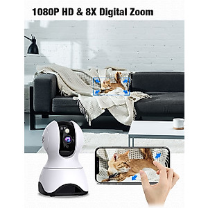 eazieplus Pet Camera, Indoor Security Cam with 2-Way Talk Remote Live View, 2.4GHz WiFi,1080P Night Vision, Motion/Sound Detection, Compatible with Alexa for Home Baby Elder Surveillance