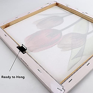 Red Tulip Wall Art Prints - Plant Paintings Decor for Kitchen Natural Style Flowers Canvas Pictures Artwork for Living Room Bathroom Teens Bedroom Home Decoration Framed 12 x 12 Inches Ready to Hang