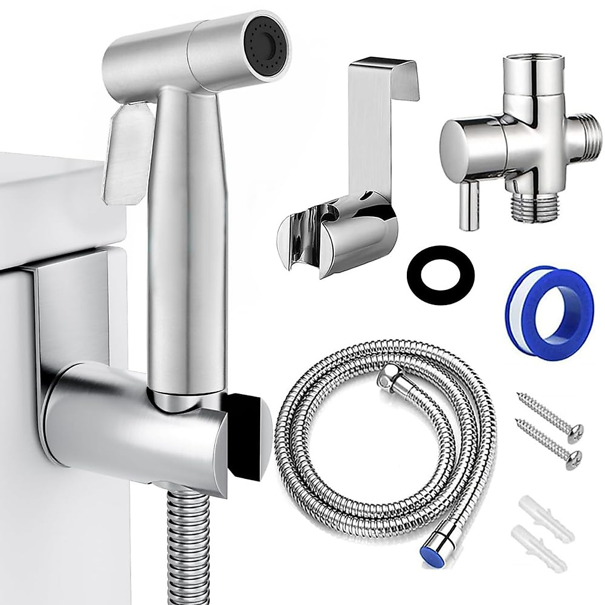 Handheld Bidet Sprayer for Toilet: Premium Stainless Steel Cloth Diaper Sprayer Set, Upgraded Jet Sprayer for Toilet w/Leakproof Hose, High Pressure Bathroom Bidet Sprayer Set Muslim Shower (Silver)