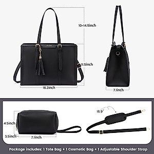 LOVEVOOK Laptop Bag for Women 15.6 inch Waterproof Leather Laptop Tote Bag with Clutch Purse,Large Capacity Laptop Purse for Work,Office,Business,Travel,College,Casual(Black)