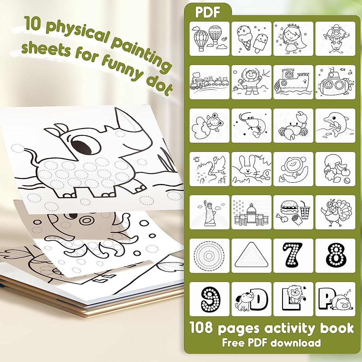 Jar Melo Washable Dot Markers, 6 Colors Dot Paints with 108 PDF & 10 Physical Activity Papers, Non-Toxic Bingo Daubers for Toddlers 1-3 2-4