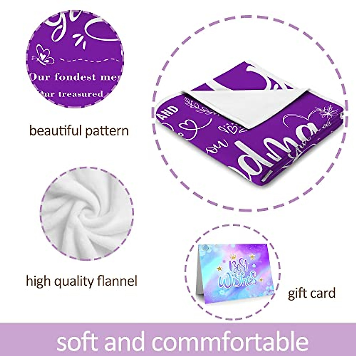 Grandma Blanket, Gifts for Grandma, Birthday Gifts for Grandma, Grandma Blanket for Grandma from Grandkid, Grandma Gifts for Mothers Day, Christmas - Soft Purple Blanket 50" X 60"