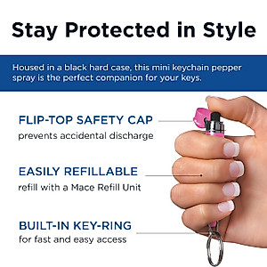 Mace Brand KeyGuard Mini Pepper Spray, Pink, 2-Pack – Accurate 5’ Powerful Pepper Spray Keychain for Women & Men – Refillable Spray, Flip-Top Safety Cap for Fast Access – Easy to Use, Made in The USA