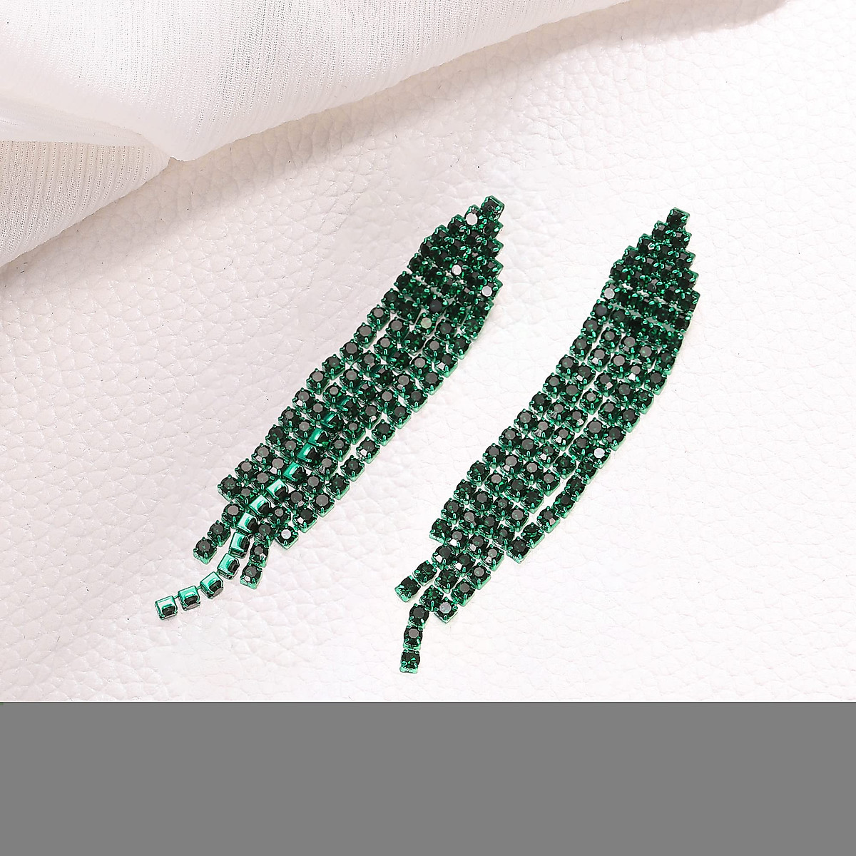 EleQueen Austrian Crystal Chandelier Tassel Earrings Linear Drop Clip-on Earrings for Women Wedding Bridal Party Green Green-Tone