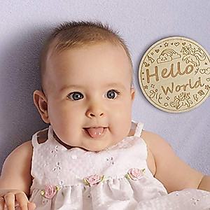 Wood Baby Birth Announcement Sign 6 Inch Large Round Dual-Sided Personalized Newborn Photo Props (A)