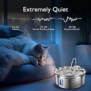 Vekonn Cat Water Fountain Stainless Steel, 0.8gal/108oz Pet Water Fountain with Water Level Indicator and Two-Tier Design, Cat Fountain with Quiet Pump and 3 Filters Ideal for Cats and Dogs