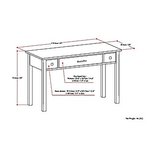 SIMPLIHOME Avalon SOLID WOOD Contemporary 47 Inch Wide Writing Desk in Dark Tobacco Brown, For the Office Desk, Writing Table, Workstation and Study Table