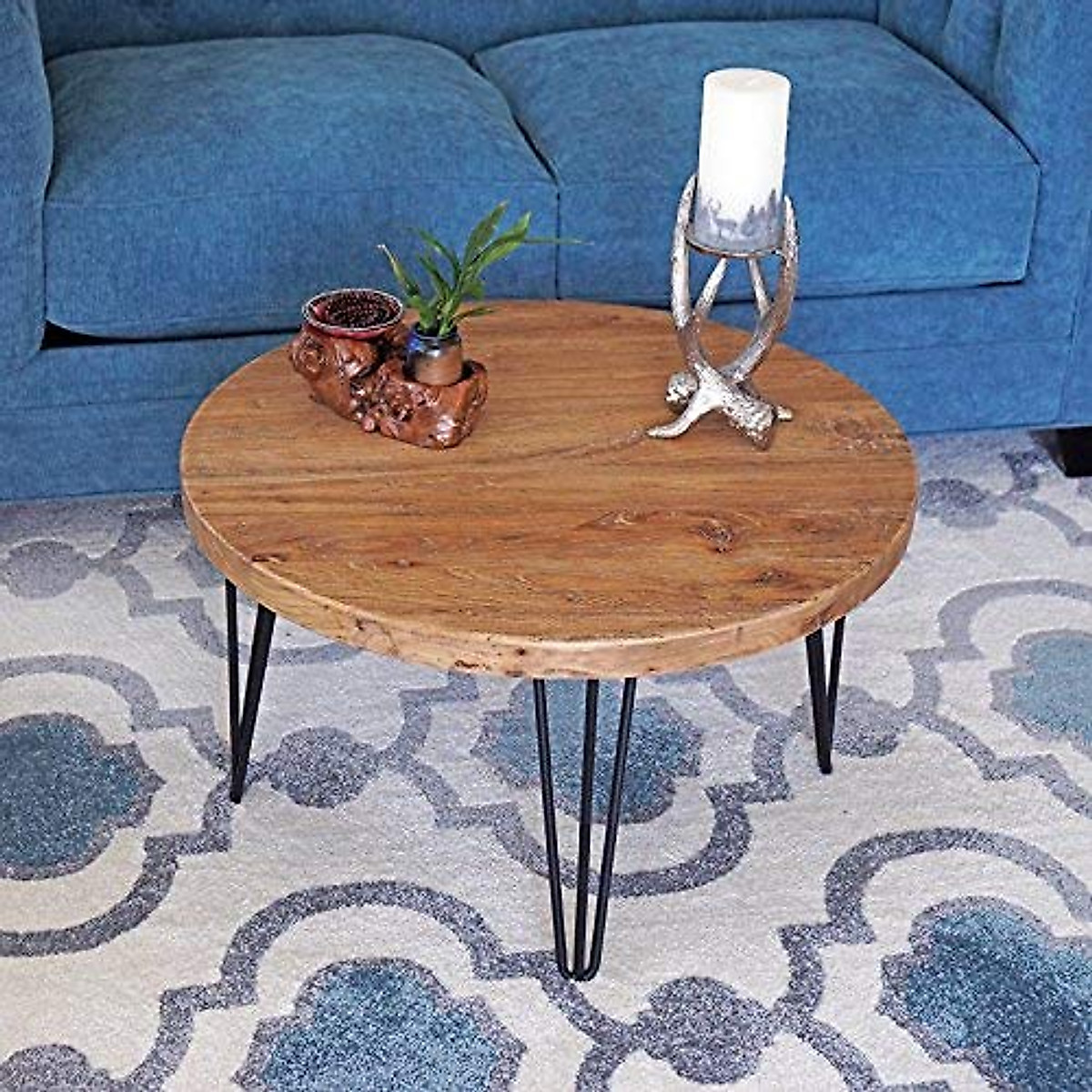 WELLAND Rustic Round Old Elm Wooden Coffee Table