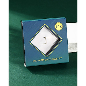 COCHARM 14k Solid Gold Moon Nose Stud for Women Gold 20g L Shape Nose Rings Stud Yellow Gold Nose Piercing Stud Real Gold Nostril Nose Stud Hypoallergenic 20 Gauge Nose Stud