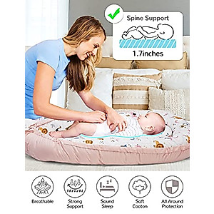 Mestron Baby Nest for 0-12 Months,Baby Lounger Baby Snuggle Infant Bassinet Mattress Insert Soft & Breathable Cotton Portable Infant Floor Seat Co-Sleeping (Elephant)