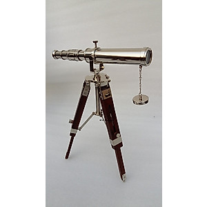 Vintage Brass Nickle Telescope on Tripod Stand/Chrome Desktop Telescope for Home Decor & Table Accessory Nautical Spyglass Telescope for Navy and Outdoor Adventures