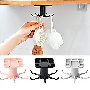 LING Home Storage Hooks, Wall-Mounted Utensils Hanger, Adjustable Rotating Hooks, Under Cabinet Utensil Holder Hanger Hook for Kitchen and Bathroom 3 Pack