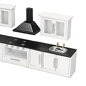 Dollhouse Kitchen Furniture, Modern Style 1:12 Mini Dollhouse Kitchen Cabinet Simulation Life Scene Lifelike Ample Shelf Space for Bar for Kids