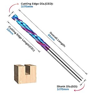 HQMaster Up & Down Cut Bit 1/8" Shank Compression Bit Spiral CNC Router Bits End Mill Tungsten Carbide Milling Cutter Set 5 Pack