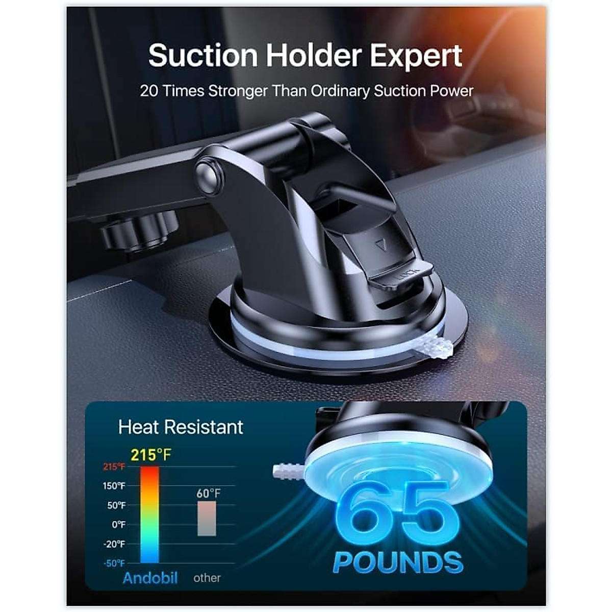 andobil Cell Phone Holder for Car [Powerful Suction][Bumps Friendly] Universal 3in1 Phone Mount for Car Dashboard Windshield Air Vent Compatible with iPhone 14/13/12, Samsung S22 All Phones