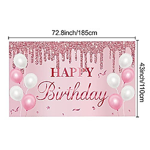 Pink Rose Gold Birthday Banner Backdrop Decorations for Women Girls, Happy Birthday Sign Party Supplies, 16th 21st 30th 40th 50th 60th Bday Photo Props Background Decor