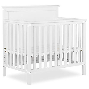 Dream On Me Ava 4-in-1 Convertible Mini Crib in White, Greenguard Gold Certified, Non-Toxic Finish, Comes with 1" Mattress Pad, with 3 Mattress Height Settings