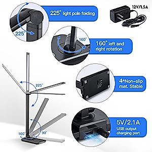 JOSTIC Led Desk lamp with Fast Wireless Charger, Night Lighting, USB Charging Port, 10 Brightness 5 Color, Natural Light Eye Caring Reading Lamp, Desk Light for Home Office, Bedside Table Lamp, Black