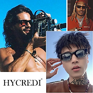 Hycredi Thick Rectangle Sunglasses for Women Men Chunky Square Polarized Sun Glasses Retro 90s Shades UV400 Protection-Black/Grey+Black/Yellow