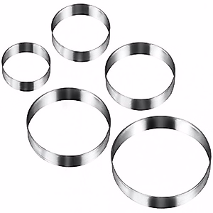 Antallcky Round Cookie Cutter Set-5 pcs Stainless Steel Circle Biscuit Molds Fondant Cake Cookie Cutter Set Pastry Heavy Duty Ring Mold-4,3.6,3.2,2.8,2.4in