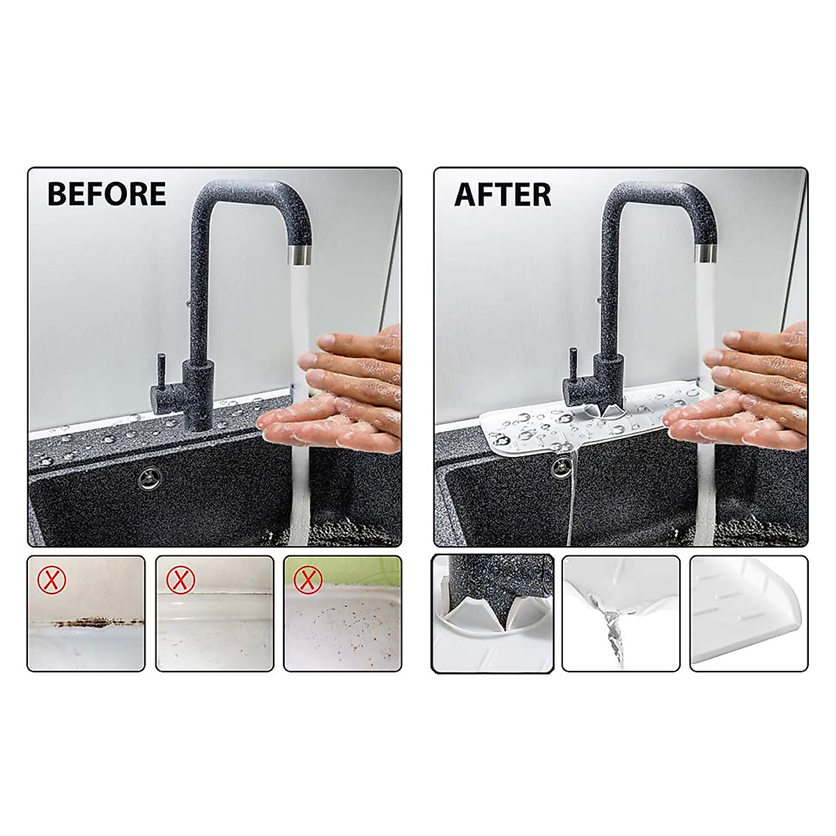 Silicone Faucet Splash Guard - Sink Faucet Mat Splash Guard - Silicone Sink Faucet Mat Splash Guard - Kitchen Sink Splash Guard Behind Faucet - Silicone Faucet Mat for Kitchen - Keep Your Kitchen Dry