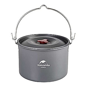 Naturehike 4-6 Person Aluminum Hanging Pot, Portable Camping Pot with Lid, 4.2 Quart Ultralight Outdoor Cooking Pot Cookware for Camping Hiking Picnic Travel