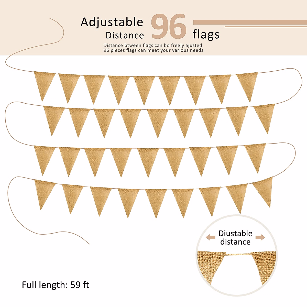 96 Pcs 59 ft DIY Valentine's Day Burlap Banner Garland Burlap Triangle Flag DIY Blank Banner Burlap Pennant Flags Make Your Own Banner DIY Valentines Decor for Wedding Birthday Graduation with String