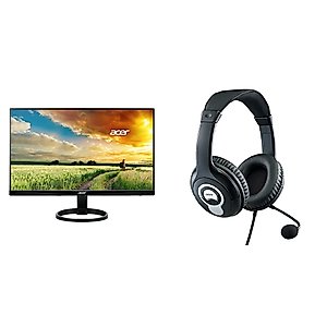 Acer R240HY bidx 23.8-Inch IPS HDMI DVI VGA (1920 x 1080) Widescreen Monitor, Black Wired Headset with Flexible Omnidirectional Mic, Adjustable Headband