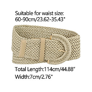 Allegra K Womens Wide Woven Waist Belts Braided Belts for Dress Chunky Buckle 60-90cm/23.62-35.43" Beige