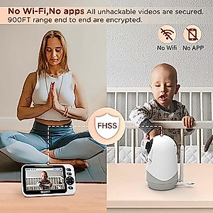 Blemil Baby Monitor with 30-Hour Battery, 5" Large Split-Screen Video Baby Monitor with Camera and Audio, Remote Pan/Tilt/Zoom Camera, Two-Way Talk, Night Vision, Lullabies, No WiFi