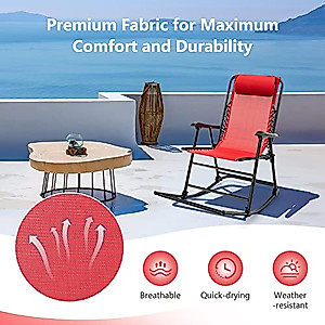 Tangkula Outdoor Folding Rocking Chair, No Assembly Required, Foldable Rocker Recliner with Headrest, Portable Lounge Chair for Camping, Patio, Lawn, Garden, Yard or Balcony