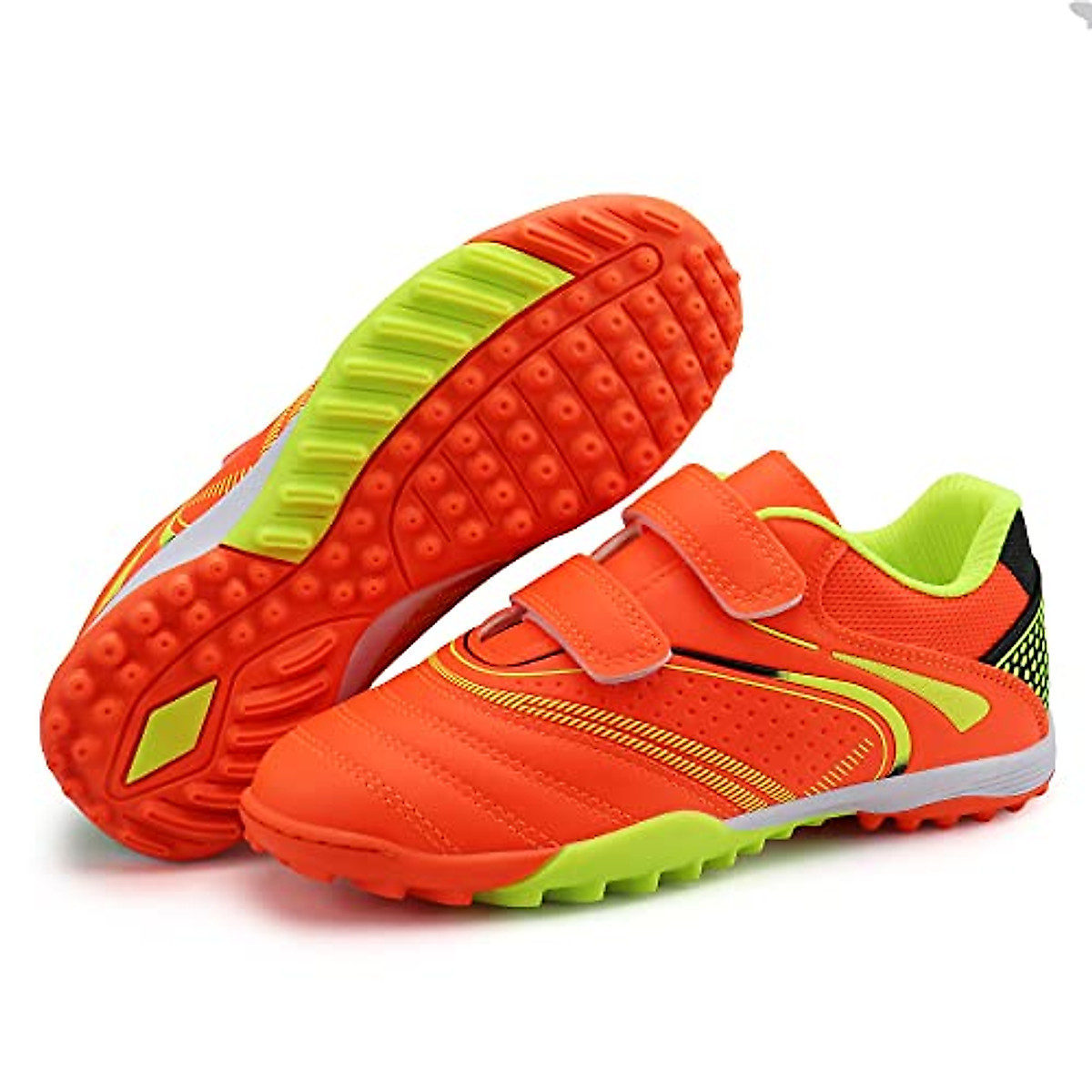 firelli Kids Athletic Turf Soccer Cleats Boys Girls Comfortable Soccer Shoes (3,Orange)