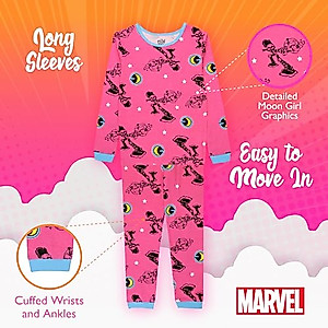 Marvel 4-Piece Snug-fit Cotton Superhero Pajama Set, Soft & Cute for Kids, Cool Moon Girl, 10