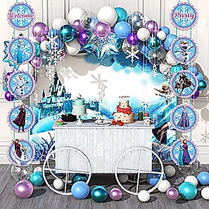Frozen Birthday Party Supplies, Frozen Party Decorations Porch Sign, Door Banner Decorations for Frozen Theme Party Home Decorations