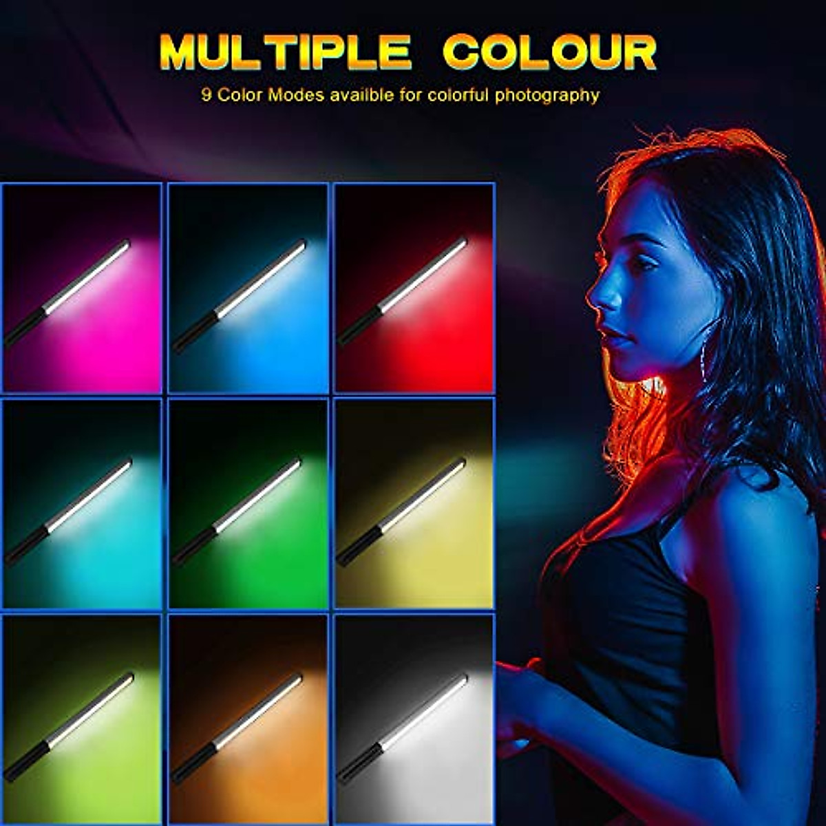 Hagibis RGB Handheld LED Video Light Wand Stick Photography Light 9 Colors,with Built-in Rechargable Battery and Remote Control,1000 Lumens Adjustable 3200K-5600K,Hot Shoe Adapter Included..