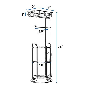 Mega Roll Toilet Paper Holder Stainless Steel Bathroom Tissue Holder Stand TP Dispenser with Phone/Wipe Shelf & Magazine Rack Free Standing-Chrome